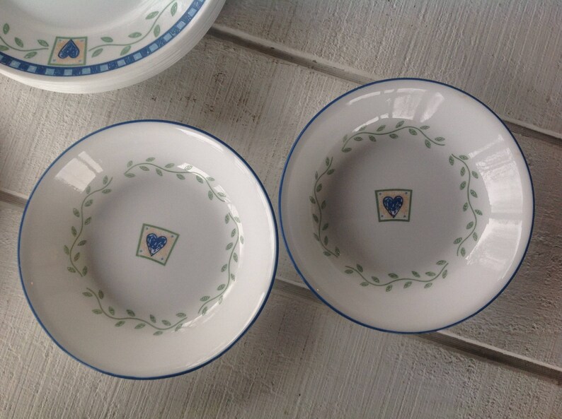 Vintage Corelle Hearts and Vines Dinnerware Blue Checked Band Hearts ...