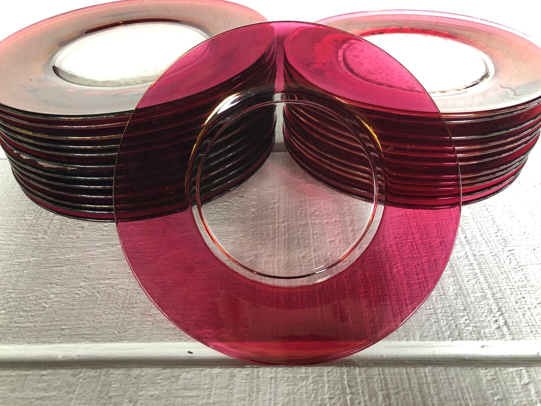 Mid Century Ruby Red Flash Plates Cranberry Flash Luncheon Plates Salad ...