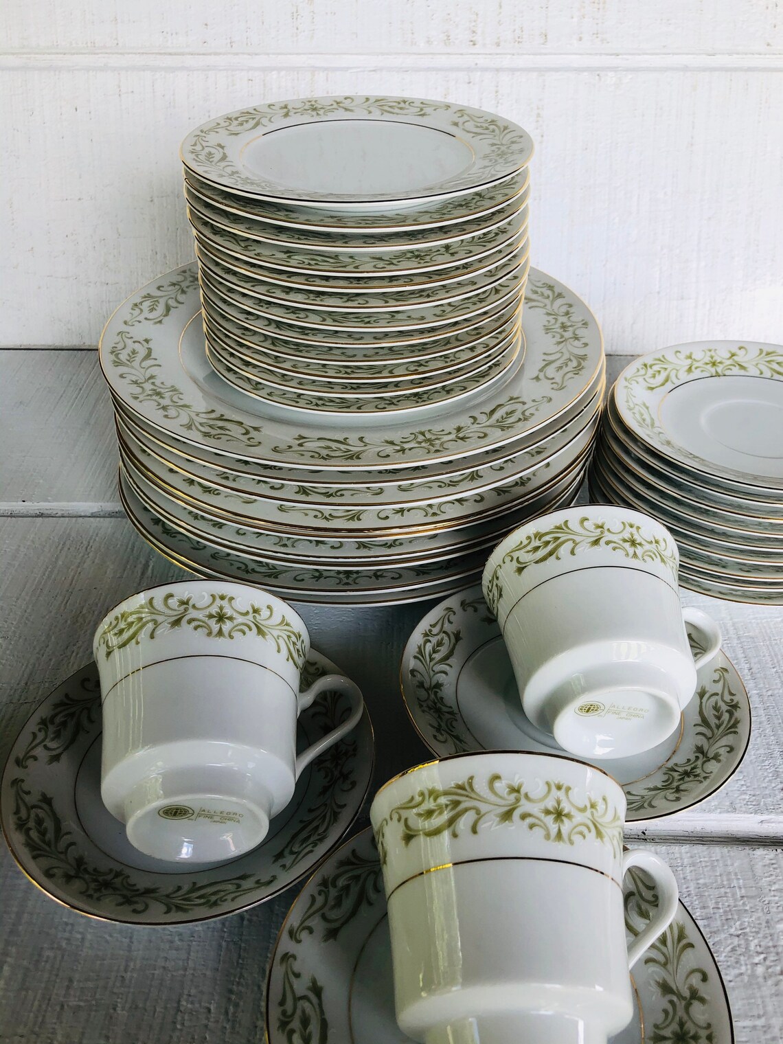 24 Piece Set 1950s 1960s Allegro Green Fine China Made in - Etsy