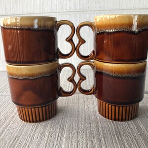 4 Vintage Brown Drip Coffee Mugs 2 Finger Handle Brown Pottery - Etsy