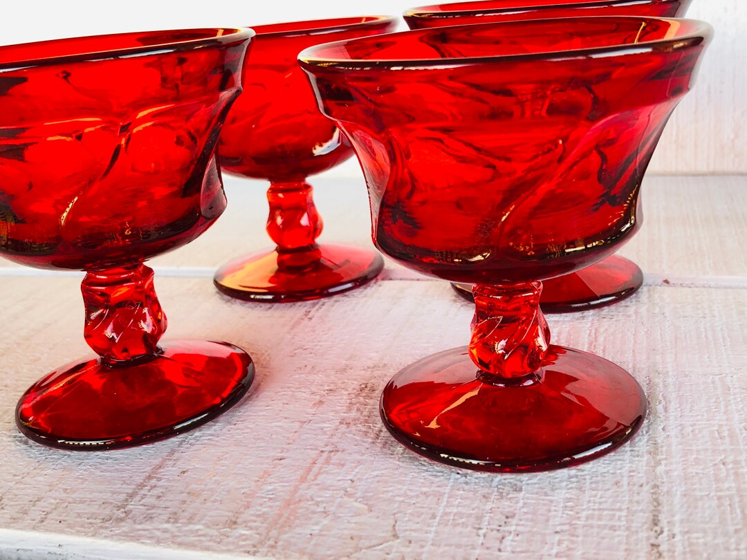 Vintage Fostoria Jamestown RUBY Tall Champagne Sherbet Glasses Crystal ...