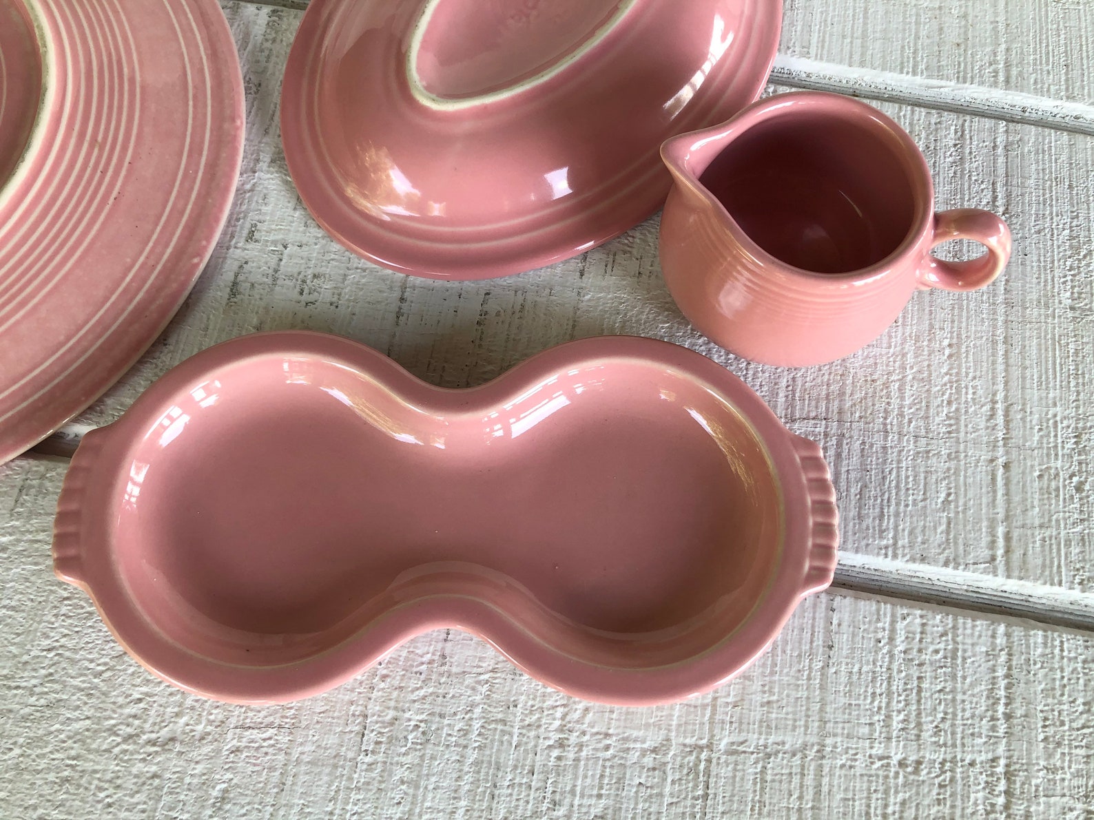 Vintage Fiestaware Rose Dinner Chop Plate Creamer Sugar Tray Oval ...