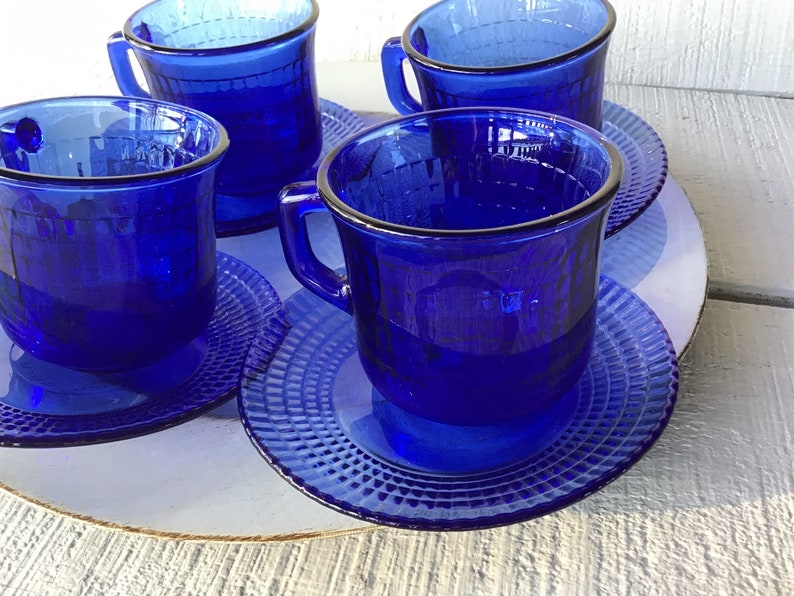 Vintage Blue Glass Cup and Saucer Set Cobalt Blue Mug and - Etsy
