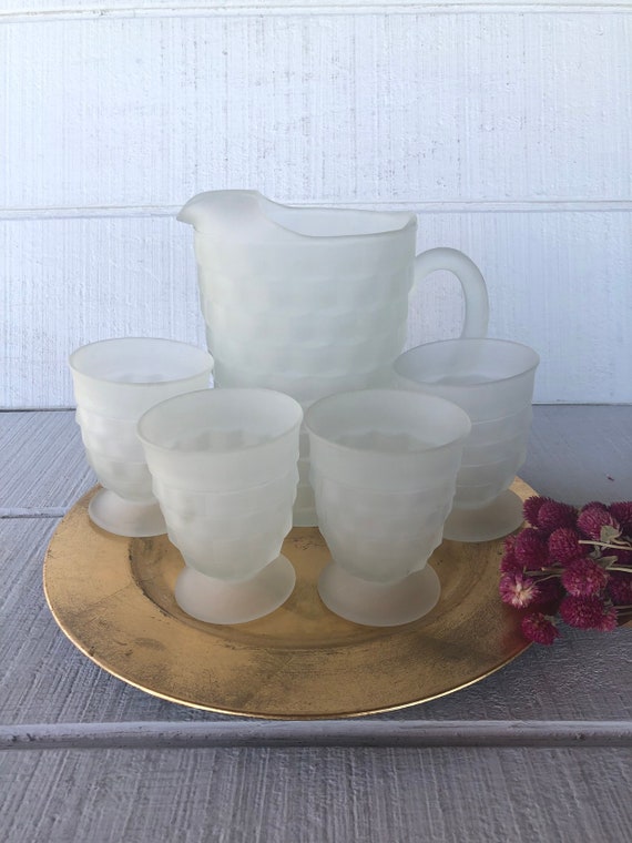 Vintage Whitehall 1960's Frosted White Pitcher Set Frosted | Etsy
