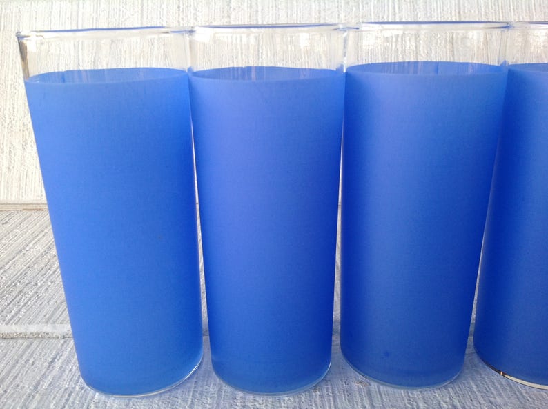 6 vintage frosted bar glasses BLUE retro tall zombie glasses | Etsy