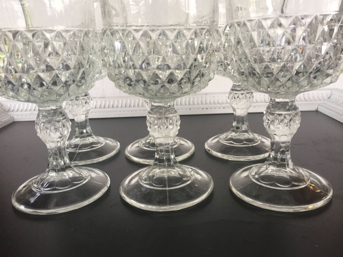 Vintage Clear Glass Diamond Point Goblets wine glasses | Etsy