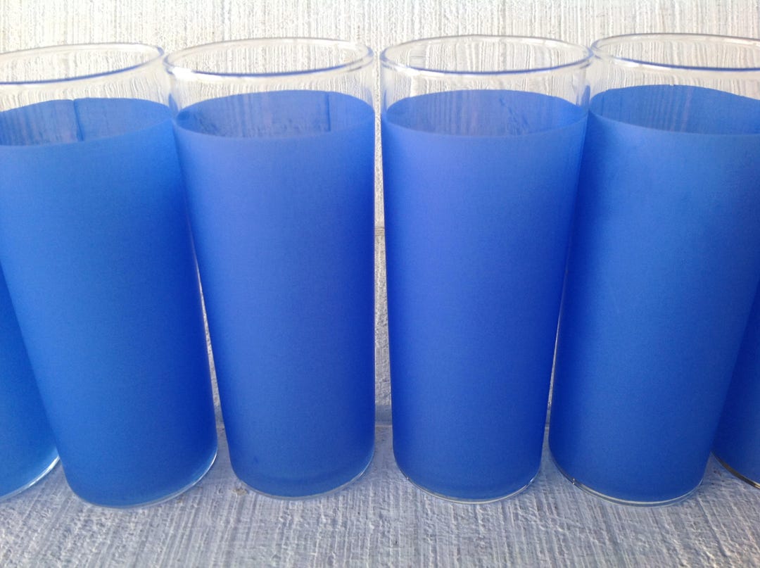 6 Vintage Frosted Bar Glasses BLUE Retro Tall Zombie Glasses Vintage ...