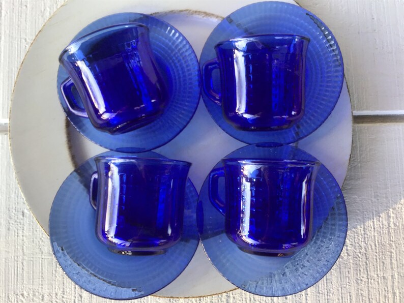 Vintage Blue Glass Cup and Saucer Set Cobalt Blue Mug and - Etsy