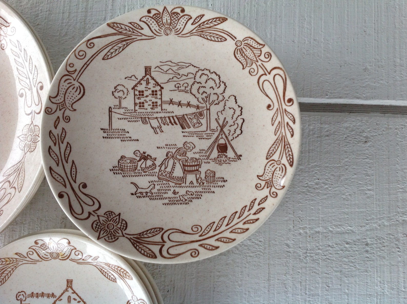 Vintage Brown County Royal China USA Farm Scene Dinner Plates | Etsy