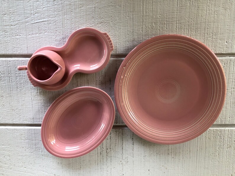 Vintage Fiestaware Rose Dinner Chop Plate Creamer Sugar Tray Oval ...