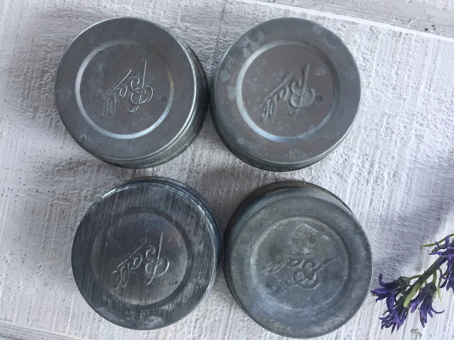 4 Aged Vintage Ball Mason Zinc Jar Lids, Canning Jar Lids With ...
