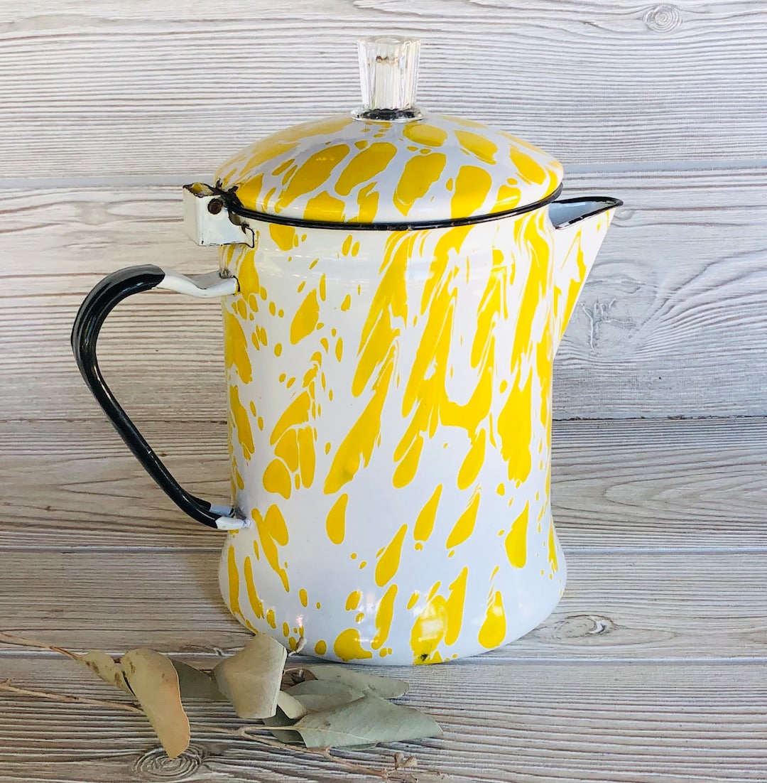 Vintage Yellow Spatterware Enamel Ware Coffee Pot Percolator ...