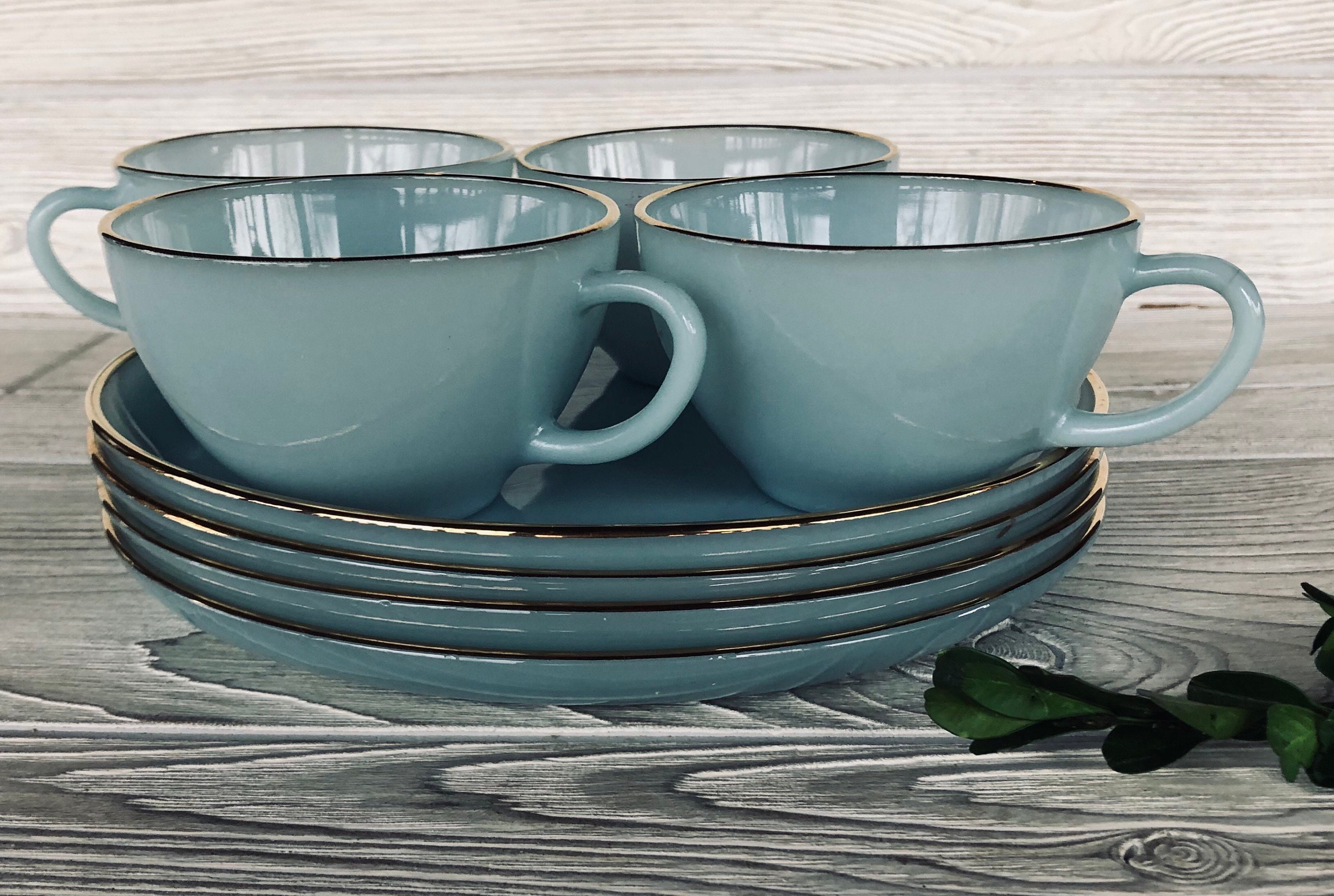 1950s Fire King Delphite Blue Turquoise Snack Set Plate Cup 22 | Etsy