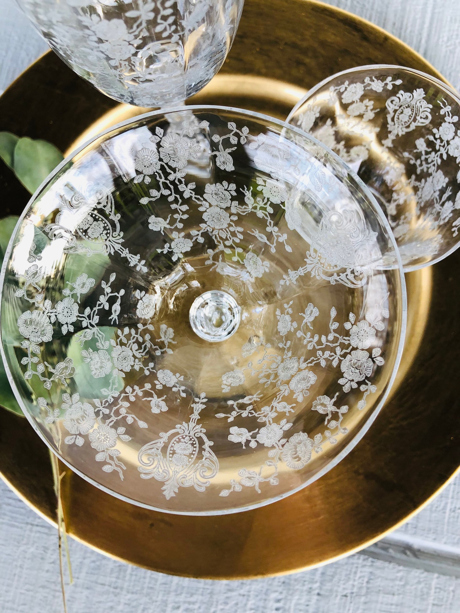 1930s 1940s Cambridge Glass Rose Point Clear Glassware Etched Champagne ...