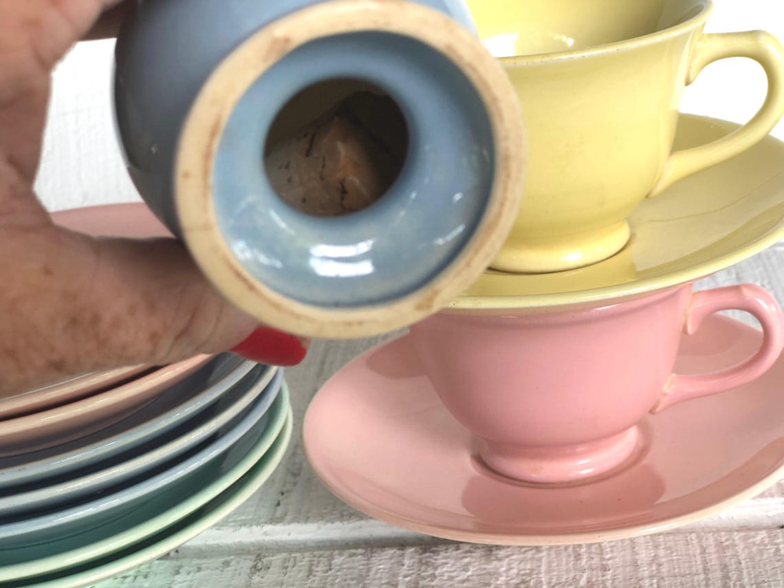 1940's Pastel Luray China Tea Cups / Saucers Salt Shaker Creamer ...