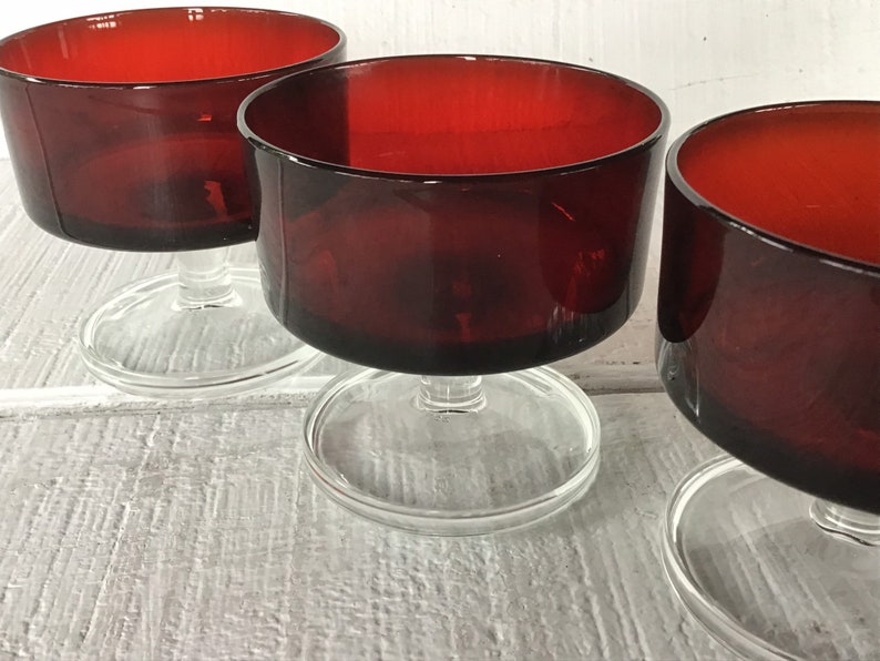 Vintage 70s ruby red sherbet glasses goblets FRANCE Luminarc | Etsy