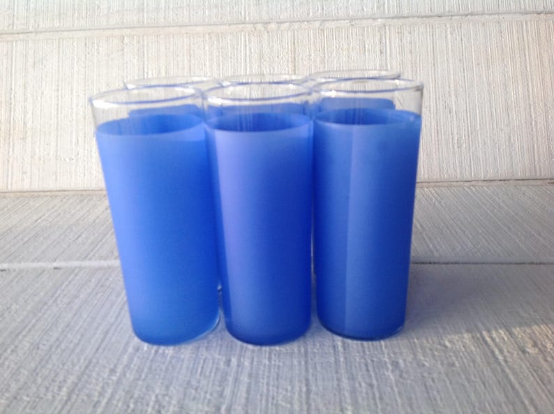 6 Vintage Frosted Bar Glasses BLUE Retro Tall Zombie Glasses Vintage ...
