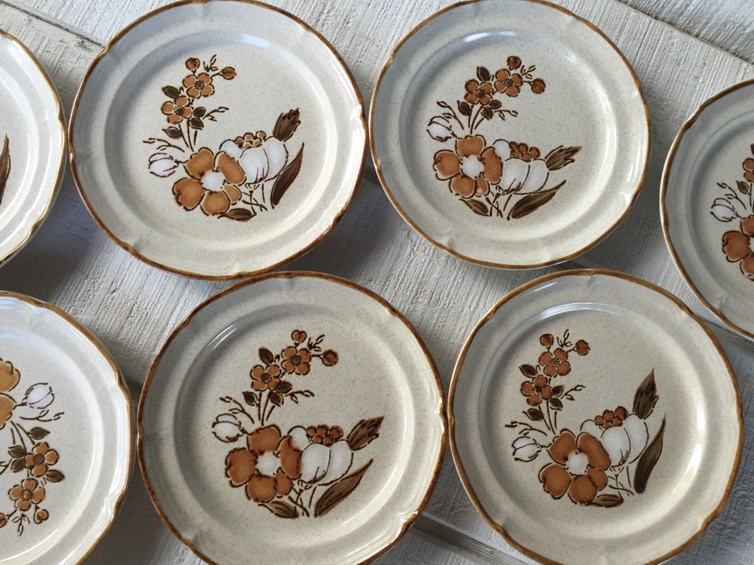 Vintage Stoneware Plates, Retro Dessert Salad Plates Autumn Fair ...