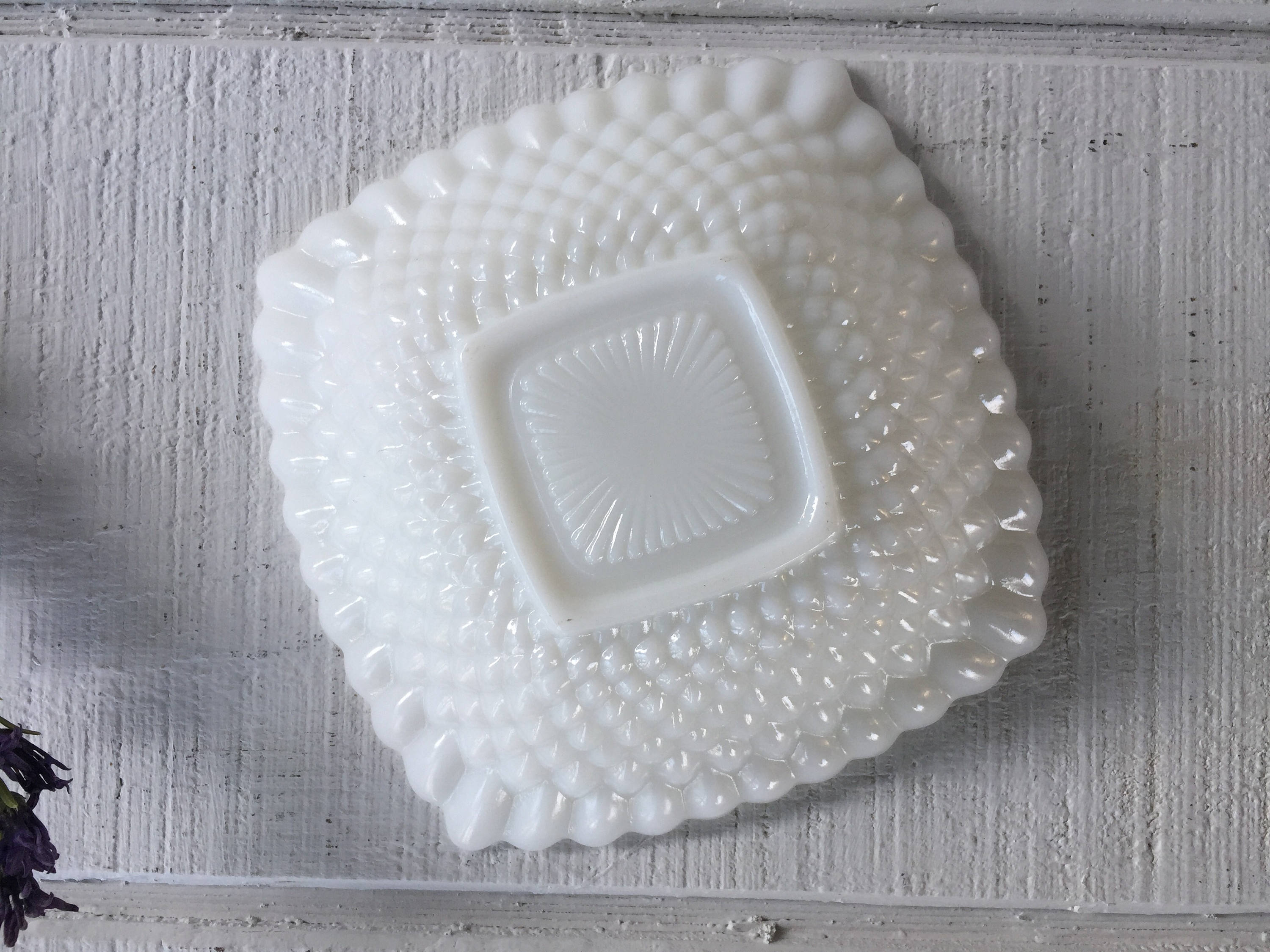 Fenton Square white glass hobnail bowl scalloped edges hobnail | Etsy
