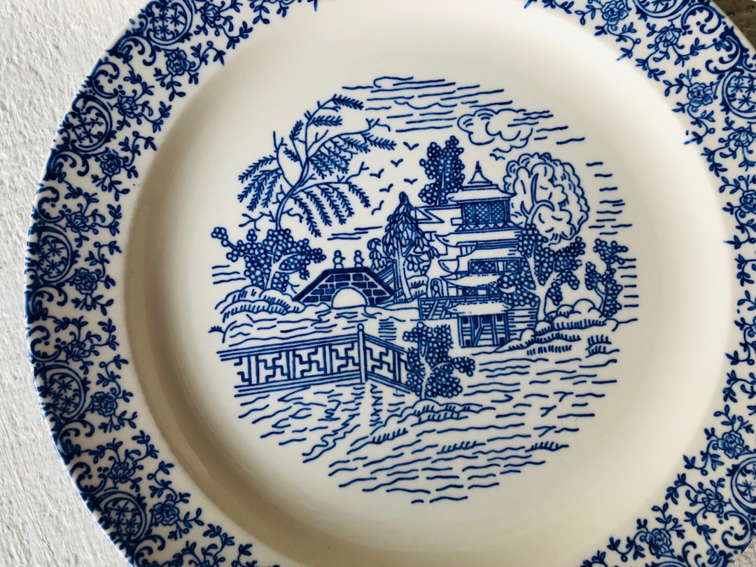 3 Prim Rose China Blue and White Asian Theme Dinner Plate National ...