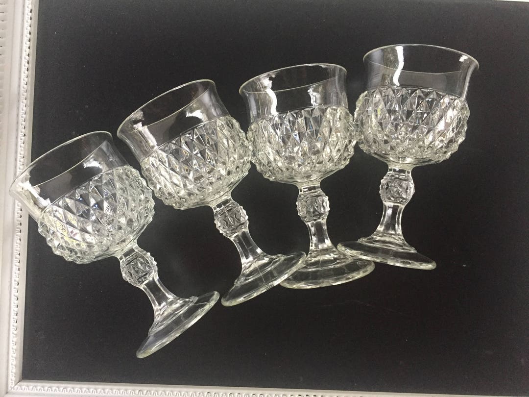 Vintage Clear Glass Diamond Point Goblets Wine Glasses - Etsy