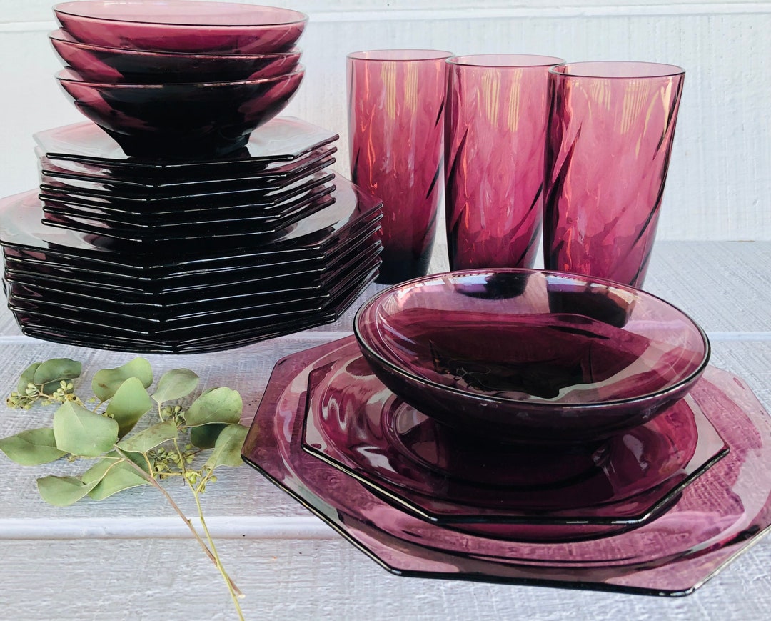 Vintage Hazel Atlas Moroccan Amethyst Dinner Salad Plate Bowl Tumbler ...