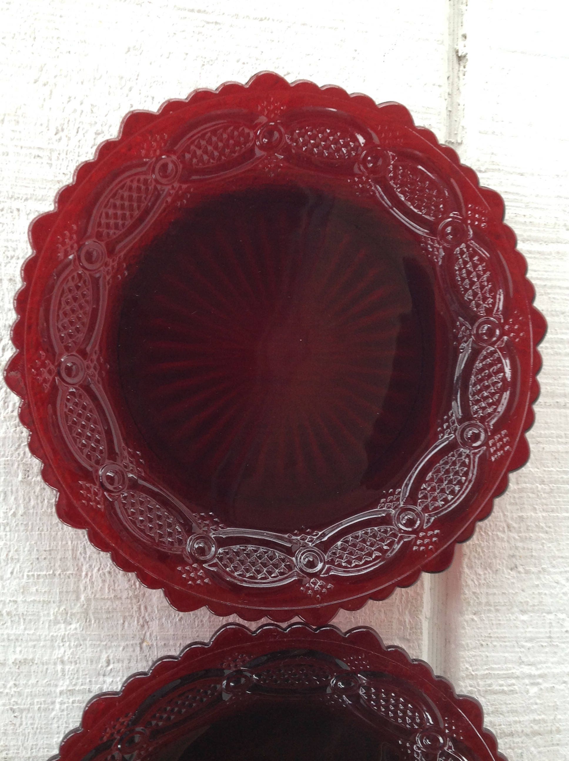 Vintage Ruby Red Dessert / Salad Plates, Vintage Deep RED Glassware ...