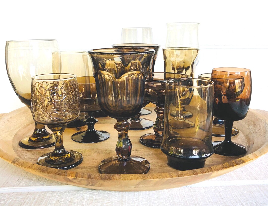 Vintage Brown Glassware • Mismatched Brown Goblet / Wine / Water Glass ...