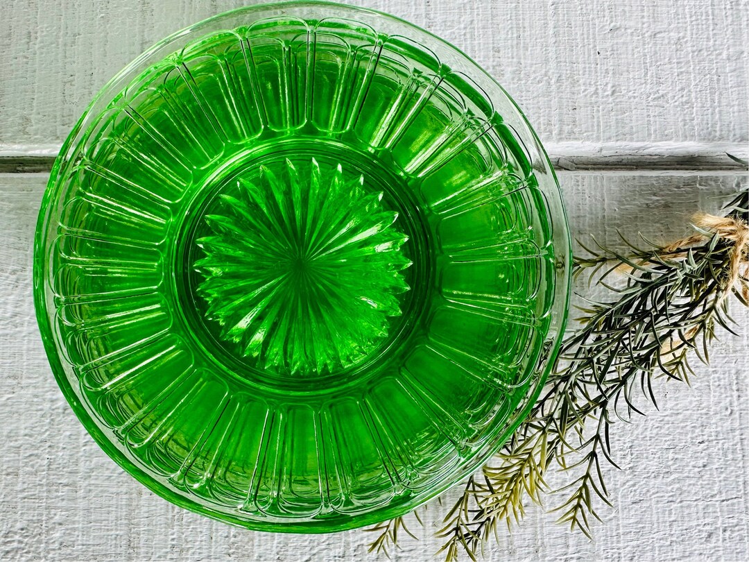 10 Pc Green Depression Glass Plates 1930s Ribbon Green Hazel - Etsy