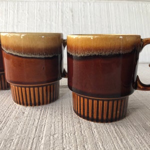 4 Vintage Brown Drip Coffee Mugs 2 Finger Handle Brown Pottery - Etsy