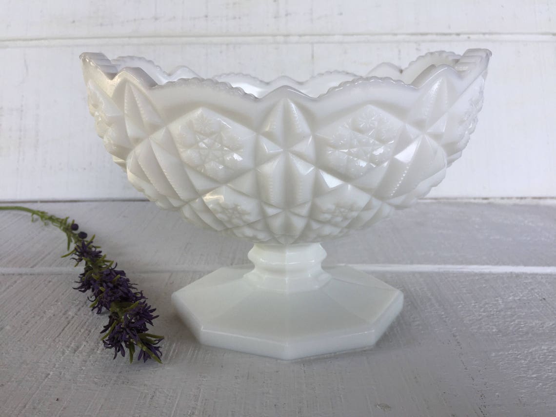 Toltec Milk Glass by Kemple Milk Glass Oval Footed Bowl | Etsy