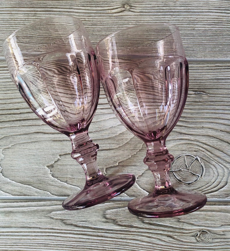 2 Vintage Pink / Purple Water Goblets Libbey Gibraltar Plum - Etsy
