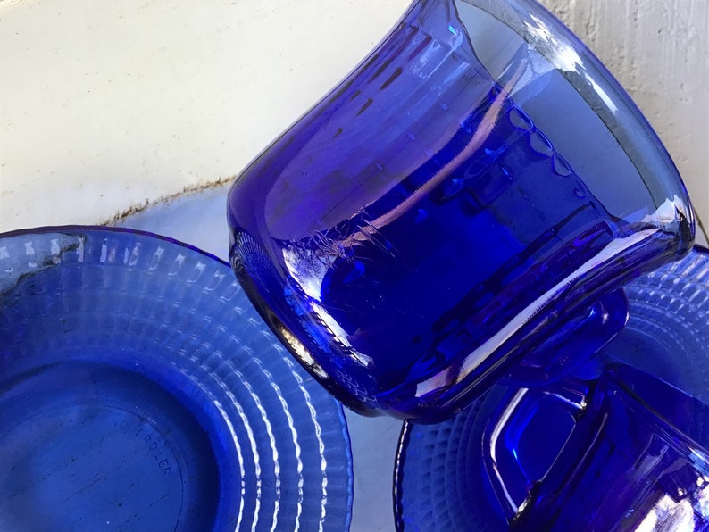 Vintage Blue Glass Cup and Saucer Set Cobalt Blue Mug and - Etsy