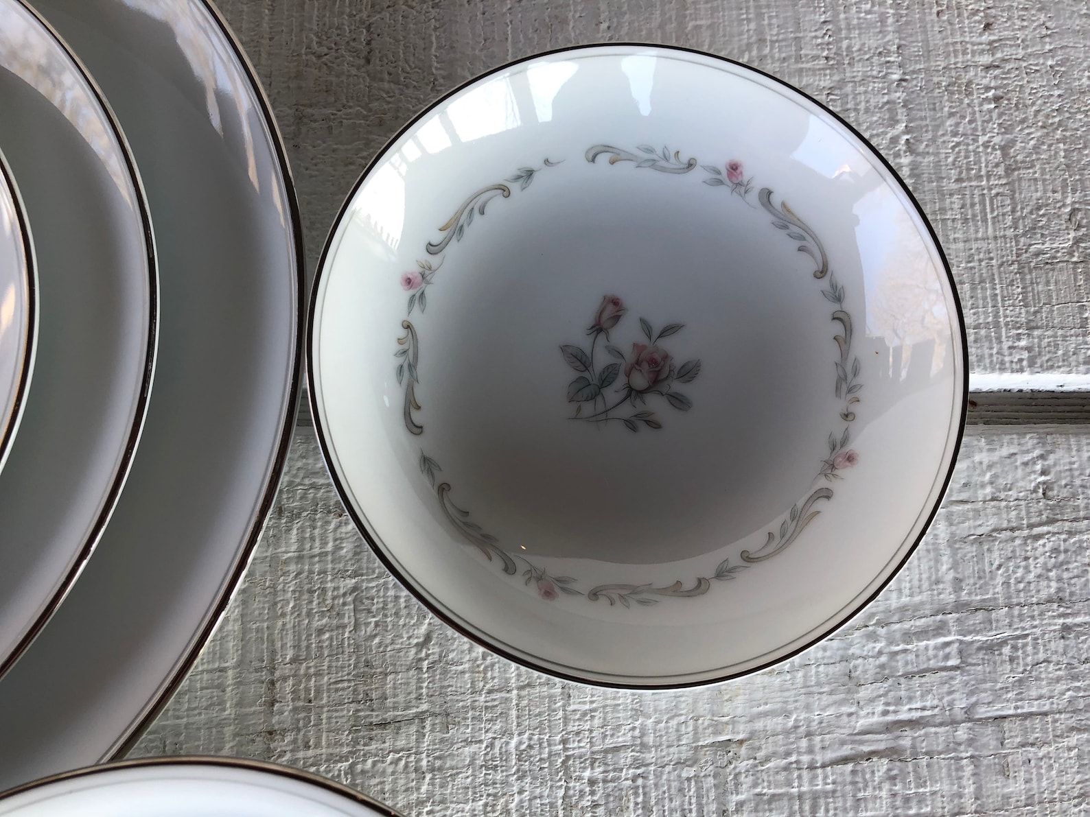 Noritake Mayfair 1960s China 7 Pc Place Setting Pink Rose Platinum Trim ...