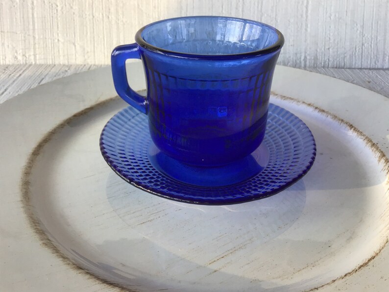 Vintage Blue Glass Cup and Saucer Set Cobalt Blue Mug and - Etsy