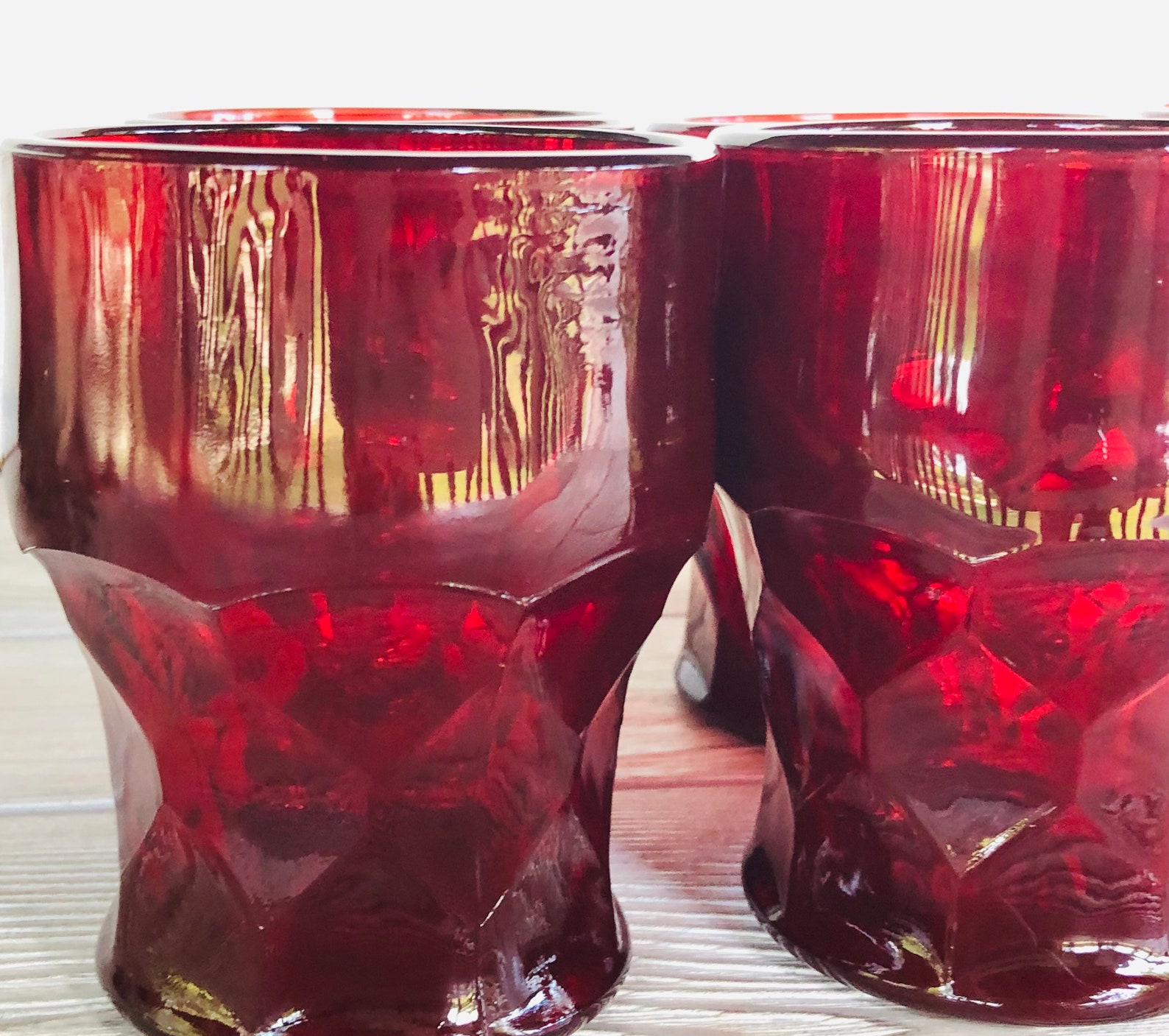 SET of 6 Georgian Ruby Red Drinking Glasses Tumbler 10 Oz Mid Century ...