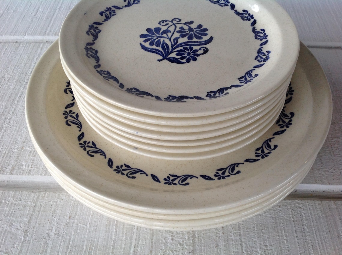 1970s 80s Dinner Salad Plates Blue Floral Pattern Vintage - Etsy