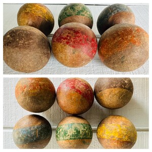SIX Vintage Croquet Wood Game Balls 1950s 60s Ribbed Bocce Wooden Balls ...