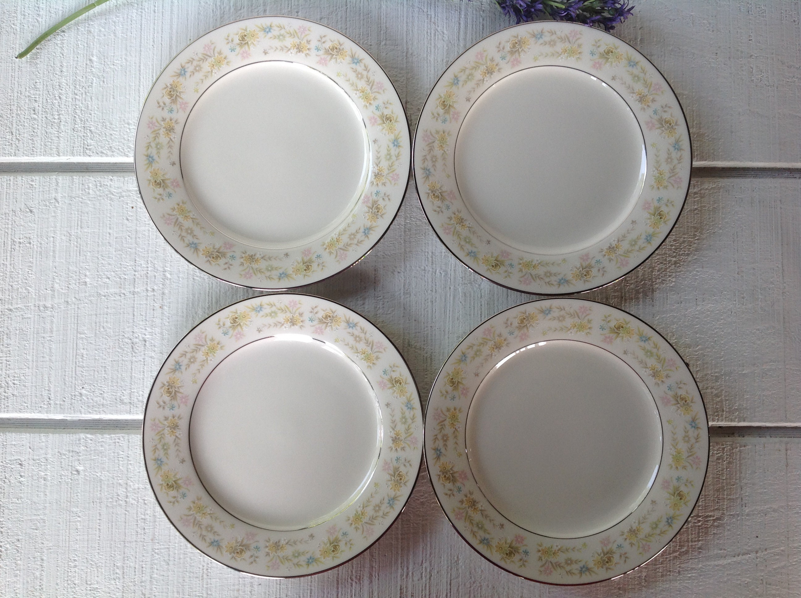 4 Vintage Noritake China Plates Mid Century Platinum & White Coupe ...