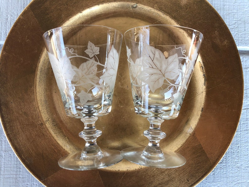 7 Mid Century Etched Leaf Water Goblet Glasses Autumn Fall - Etsy