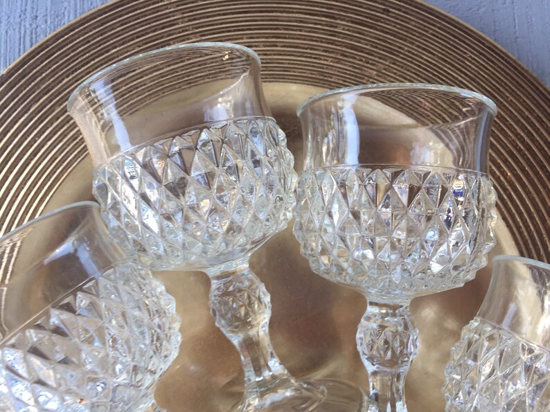 Vintage Clear Glass Diamond Point Goblets wine glasses | Etsy