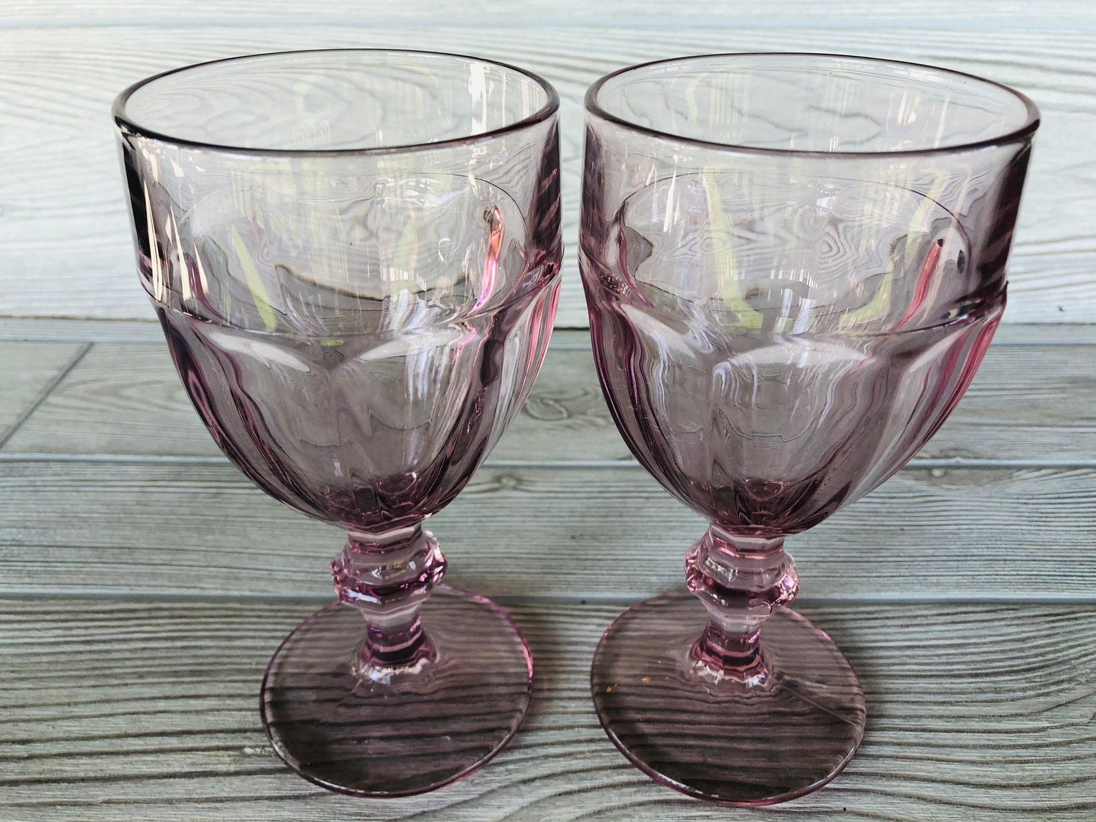 2 Vintage Pink / Purple Water Goblets Libbey Gibraltar Plum - Etsy