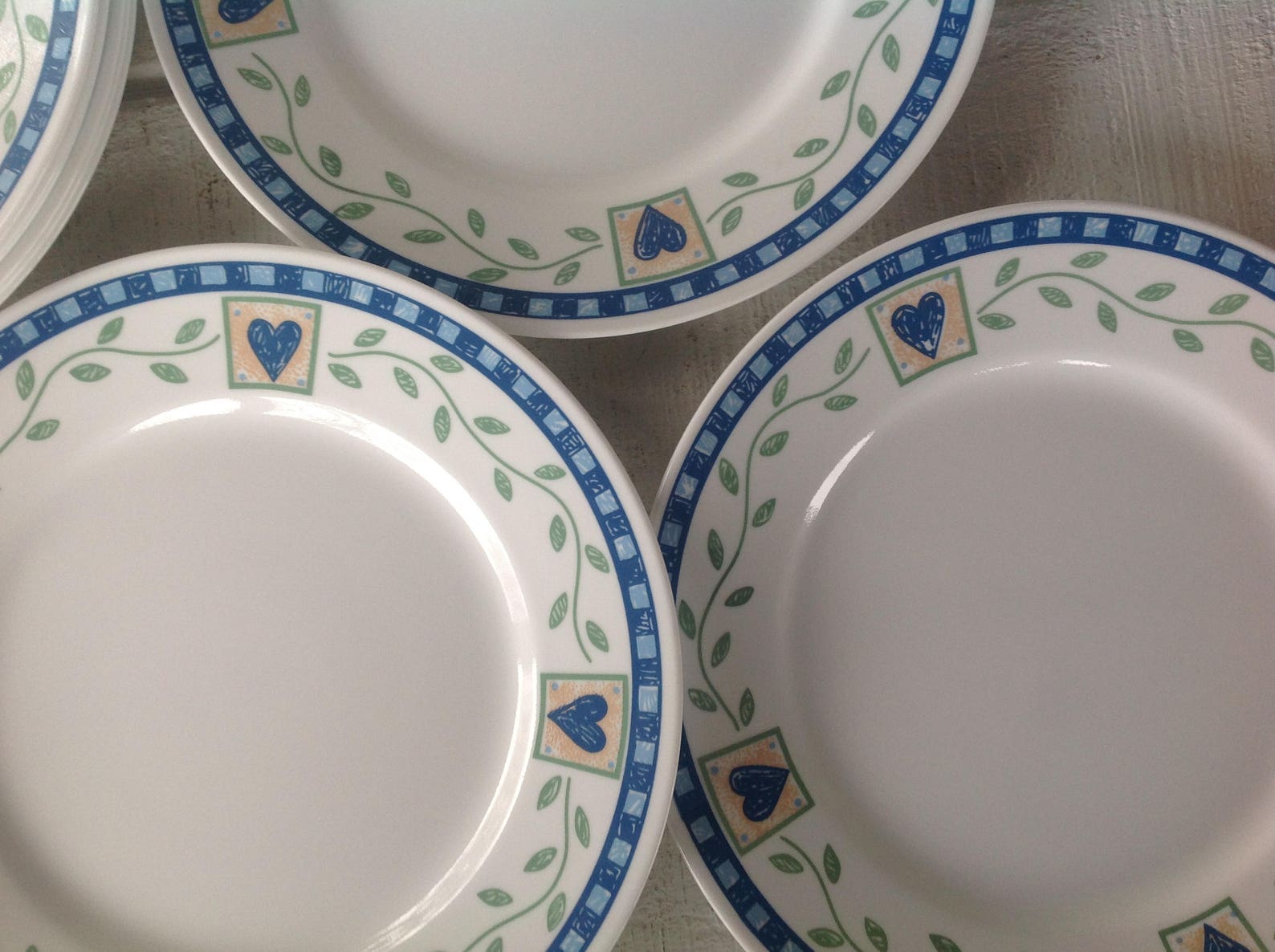 Vintage Corelle Hearts and Vines Dinnerware Blue Checked Band - Etsy