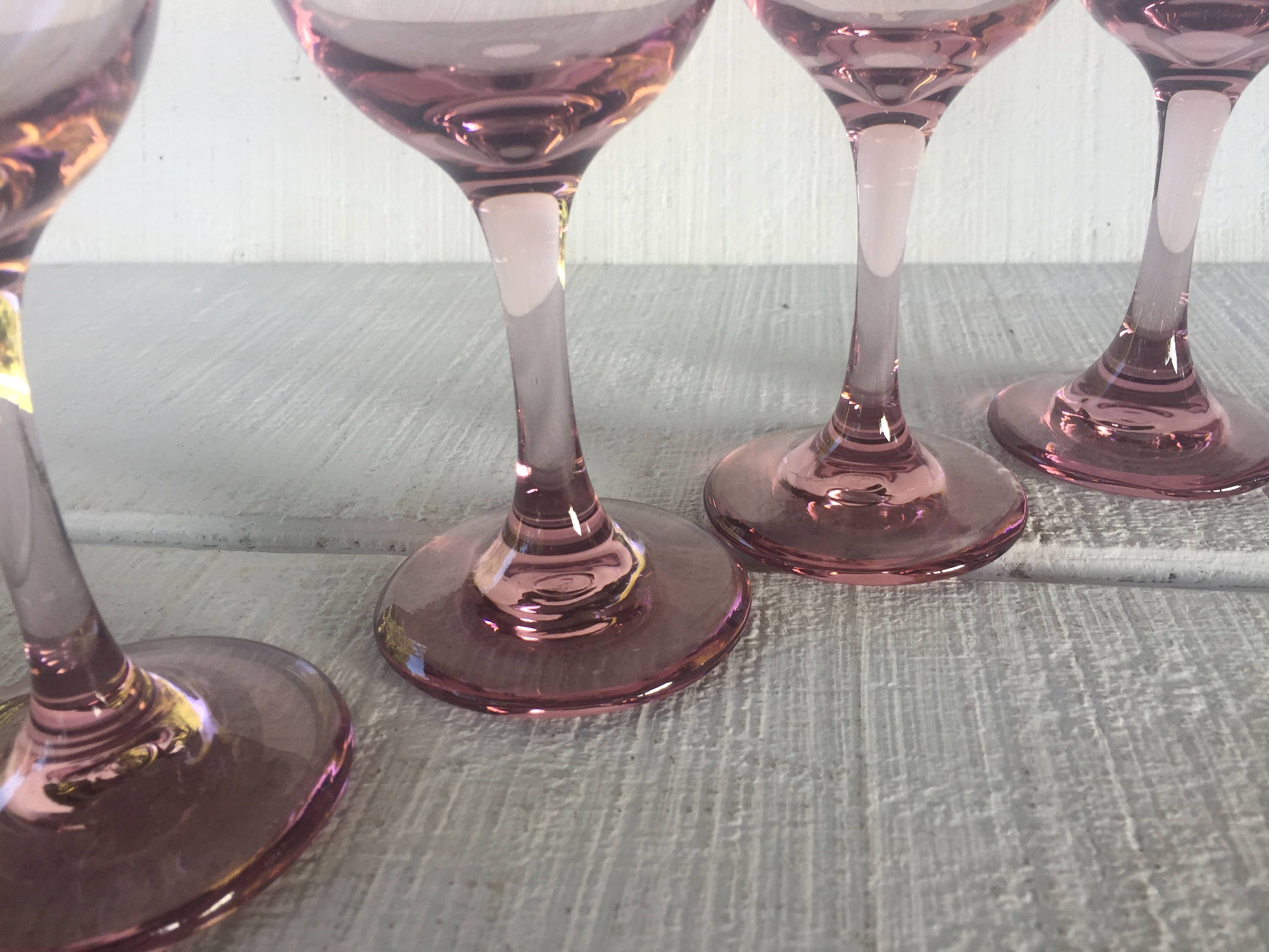 Vintage Pink Goblets Bubble Stem Heavy Set of Two MCM/Pink Large Water ...