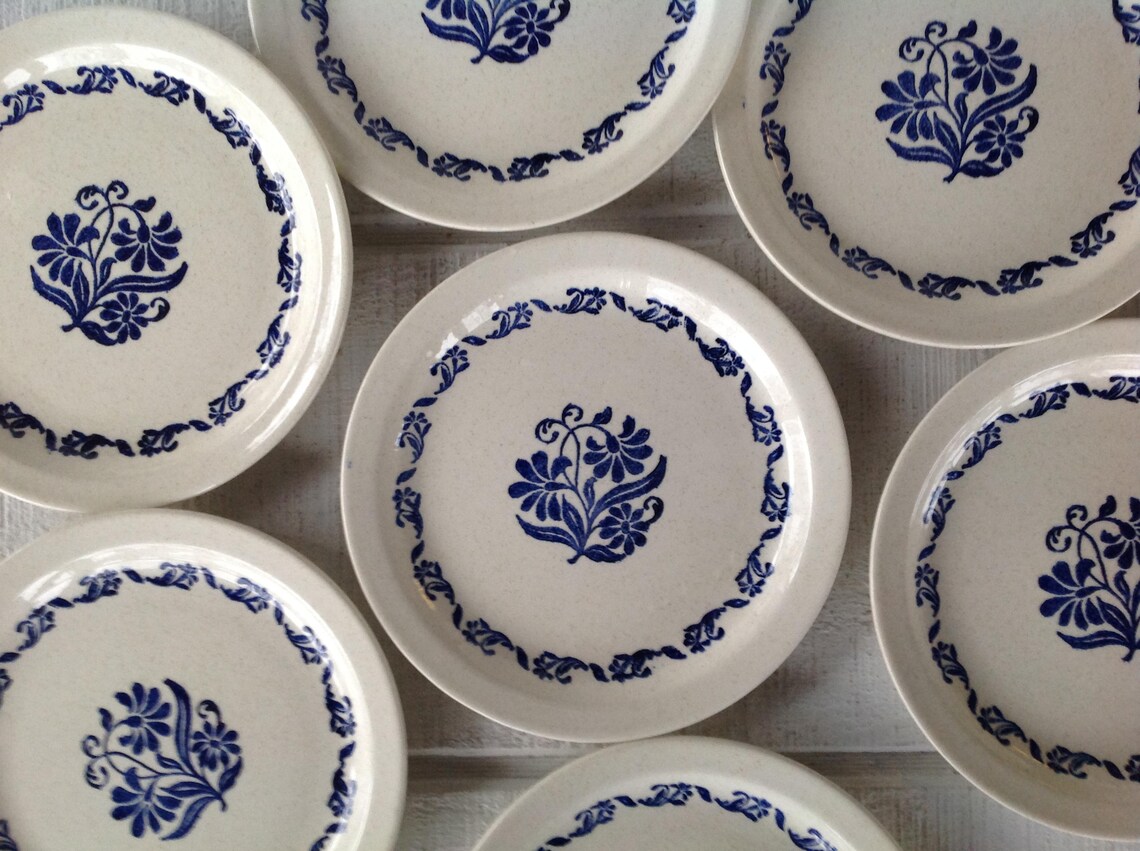 1970s 80s Dinner Salad Plates Blue Floral Pattern Vintage - Etsy