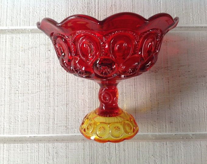 Vintage Amberina LE Smith Glass Compote in Moon and Stars Pattern ...