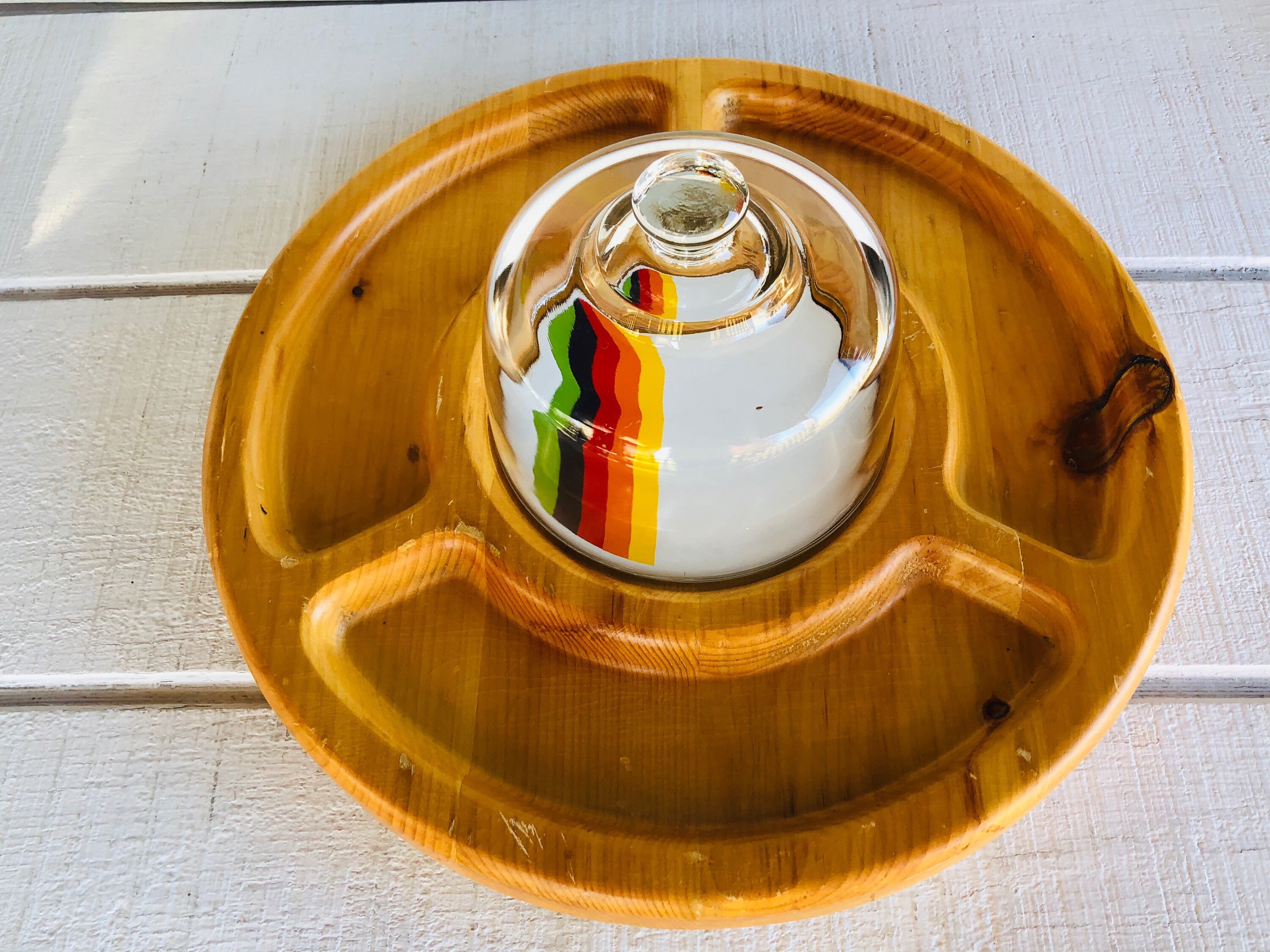 Retro Wooden Round Cheese Tray With Glass Dome Cheese Cloche Cheese and ...