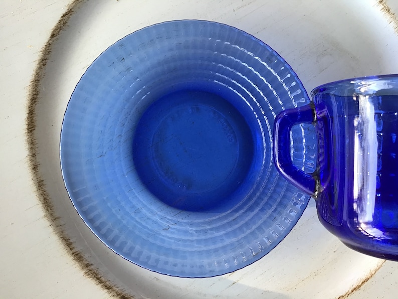Vintage Blue Glass Cup and Saucer Set Cobalt Blue Mug and - Etsy