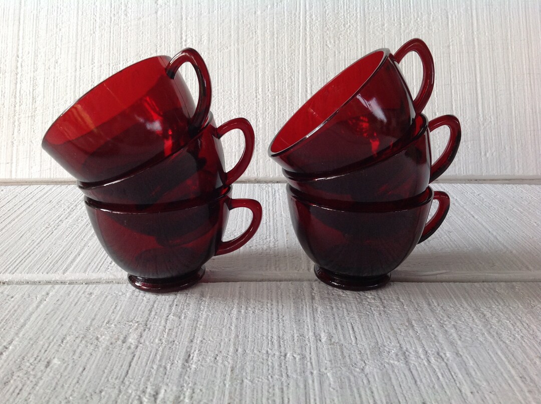 TWO ~ 1930s Anchor Hocking Royal Ruby Red Punch Cups Snack Cups Deep ...