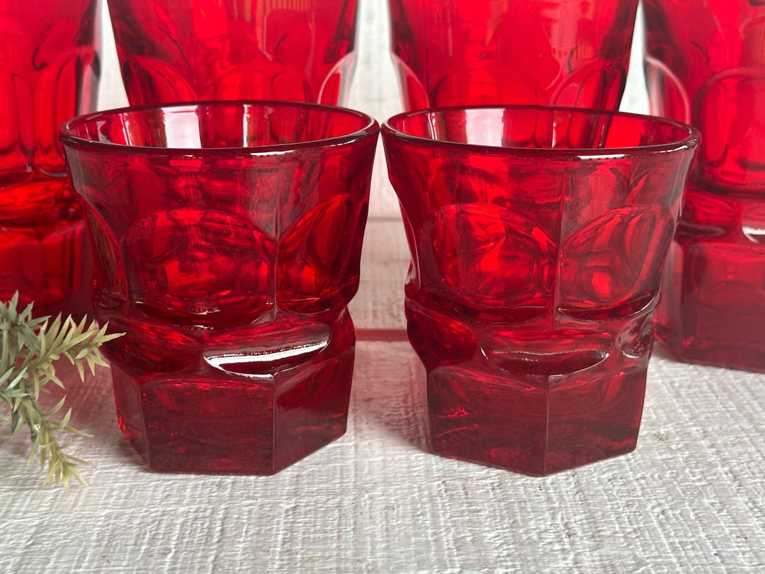 Vintage Ruby Red Fostoria Argus Water Glasses Fostoria Tumblers Pressed ...